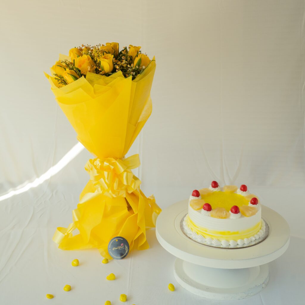 Combo - Roses Bouquet And Cake - Gifts with Flowers
