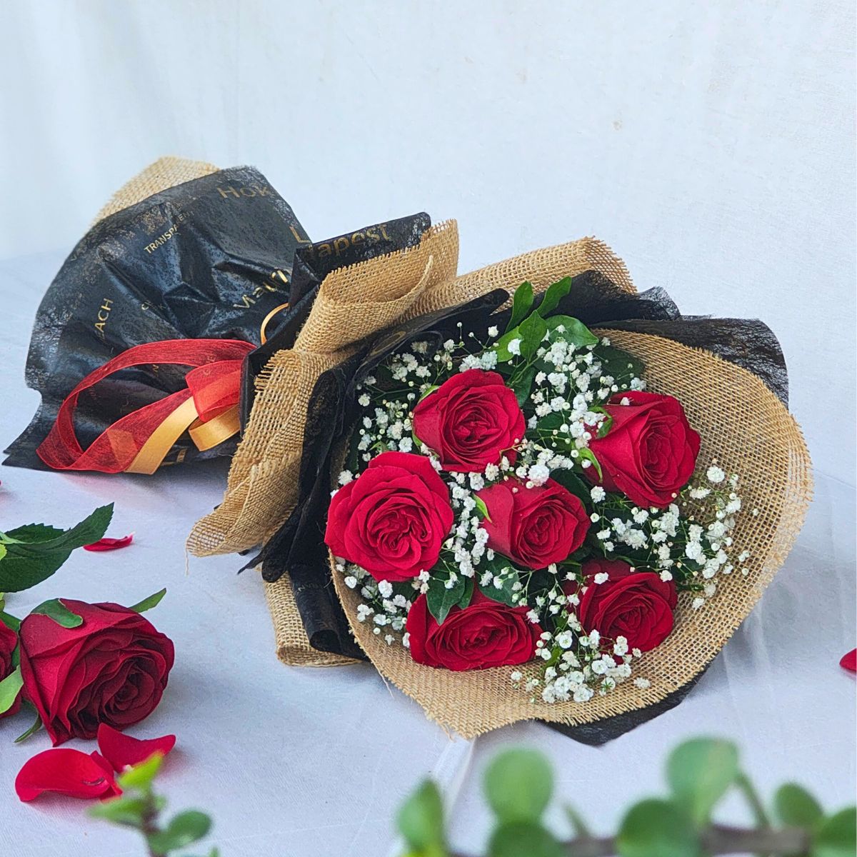 Rustic Red Charm – Bouquet of Red Roses